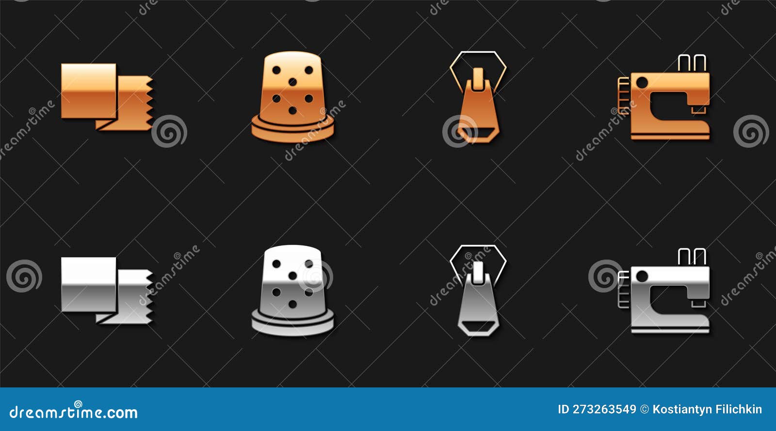 Set Textile Fabric Roll, Thimble for Sewing, Zipper and Sewing Machine ...