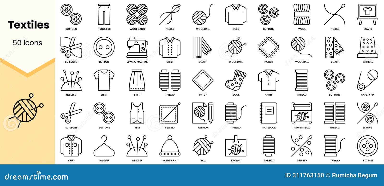 Set of Textiles Icons. Simple Line Art Style Icons Pack Stock Vector ...