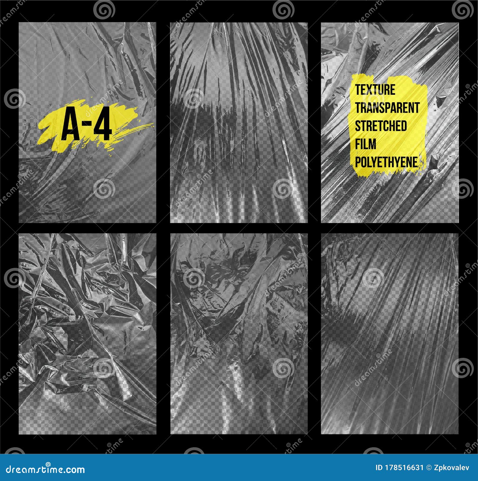 Transparent Stretch Plastic Wrap Texture Set. Realistic Polyethylene ...