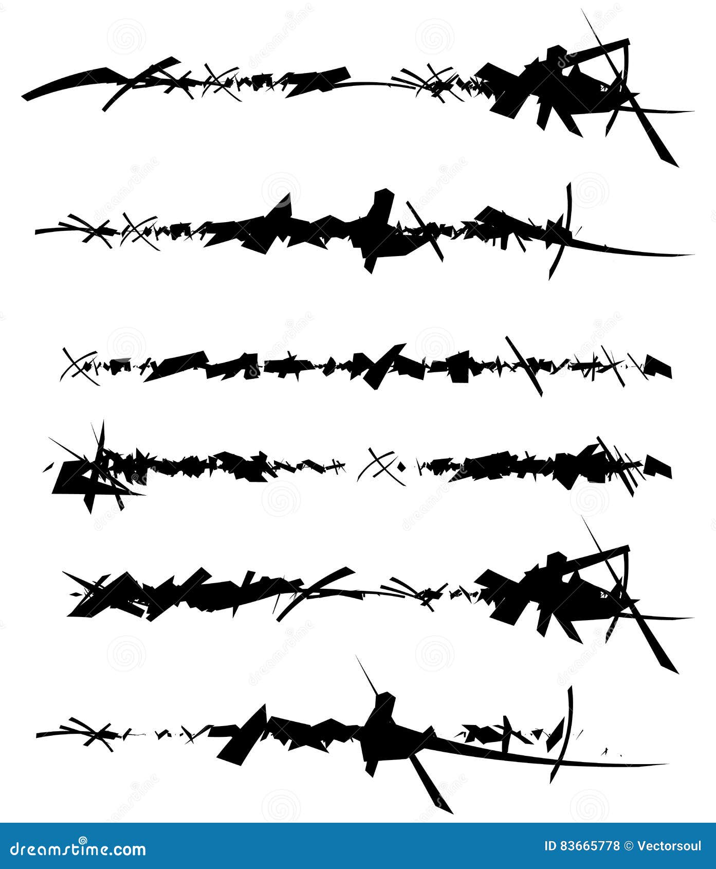 Set of Textured Brush Strokes. Slash, Damage Effects Stock Vector ...