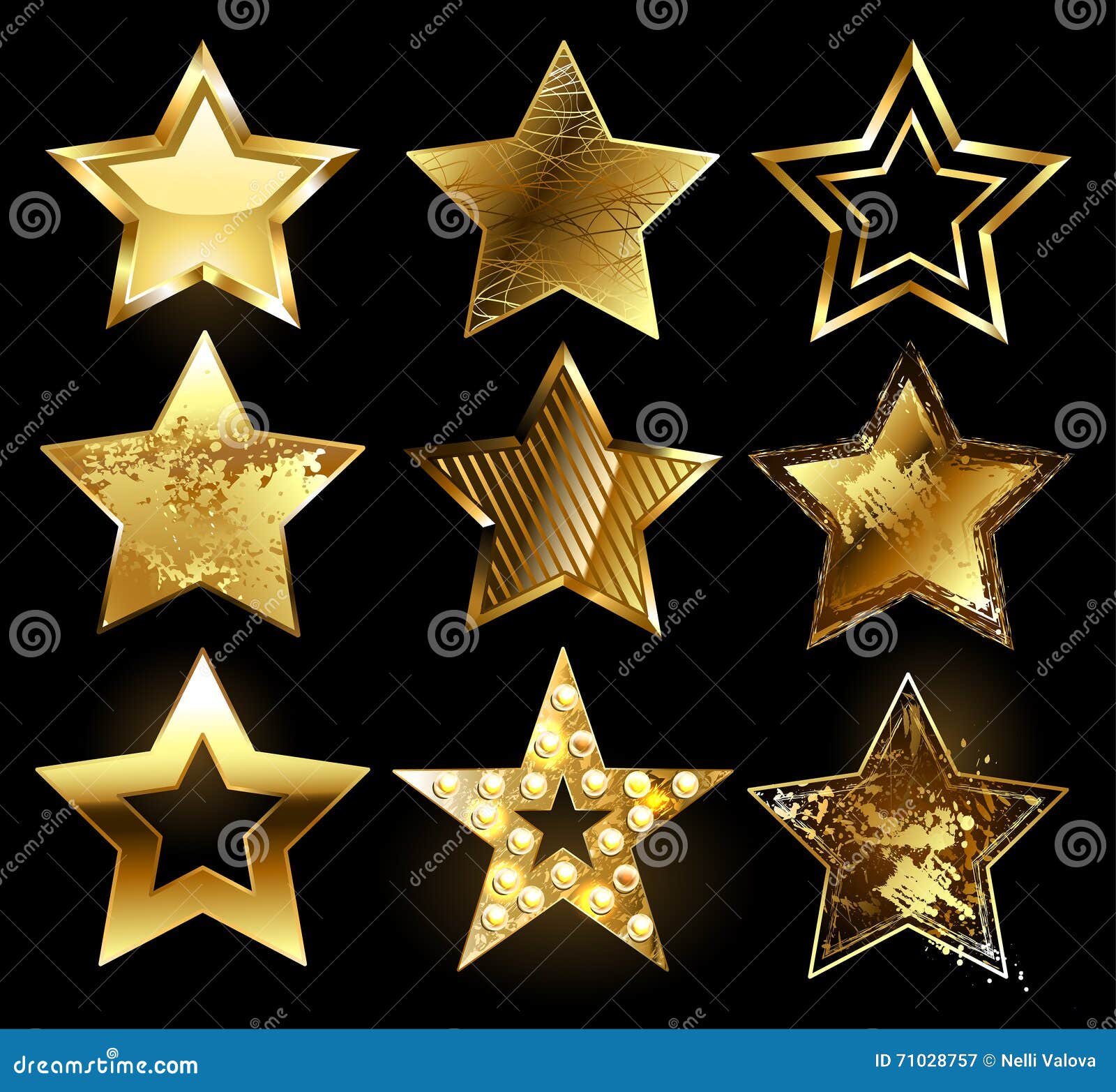 Set of textured gold stars stock vector. Illustration of billet - 71028757