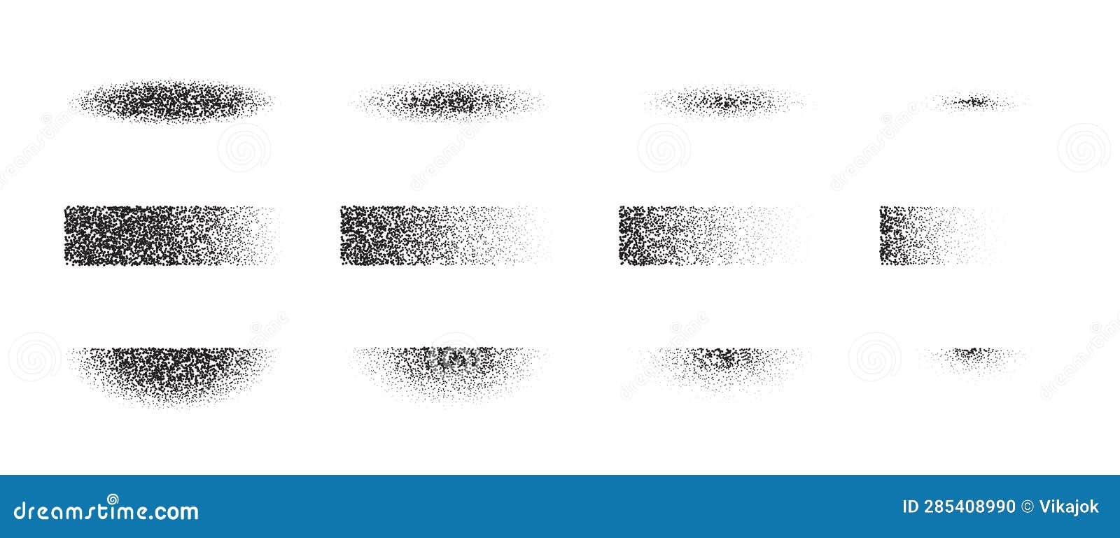 Set of Textured Gradient Shadow Shapes. Fading Stippled Shade Design ...