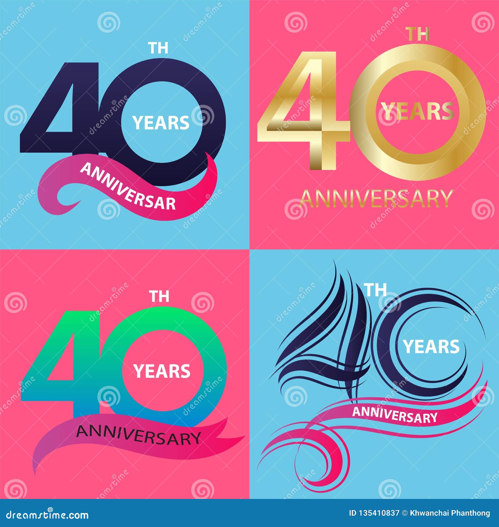 Set 40th Anniversary Sign and Logo Celebration Symbol Stock ...