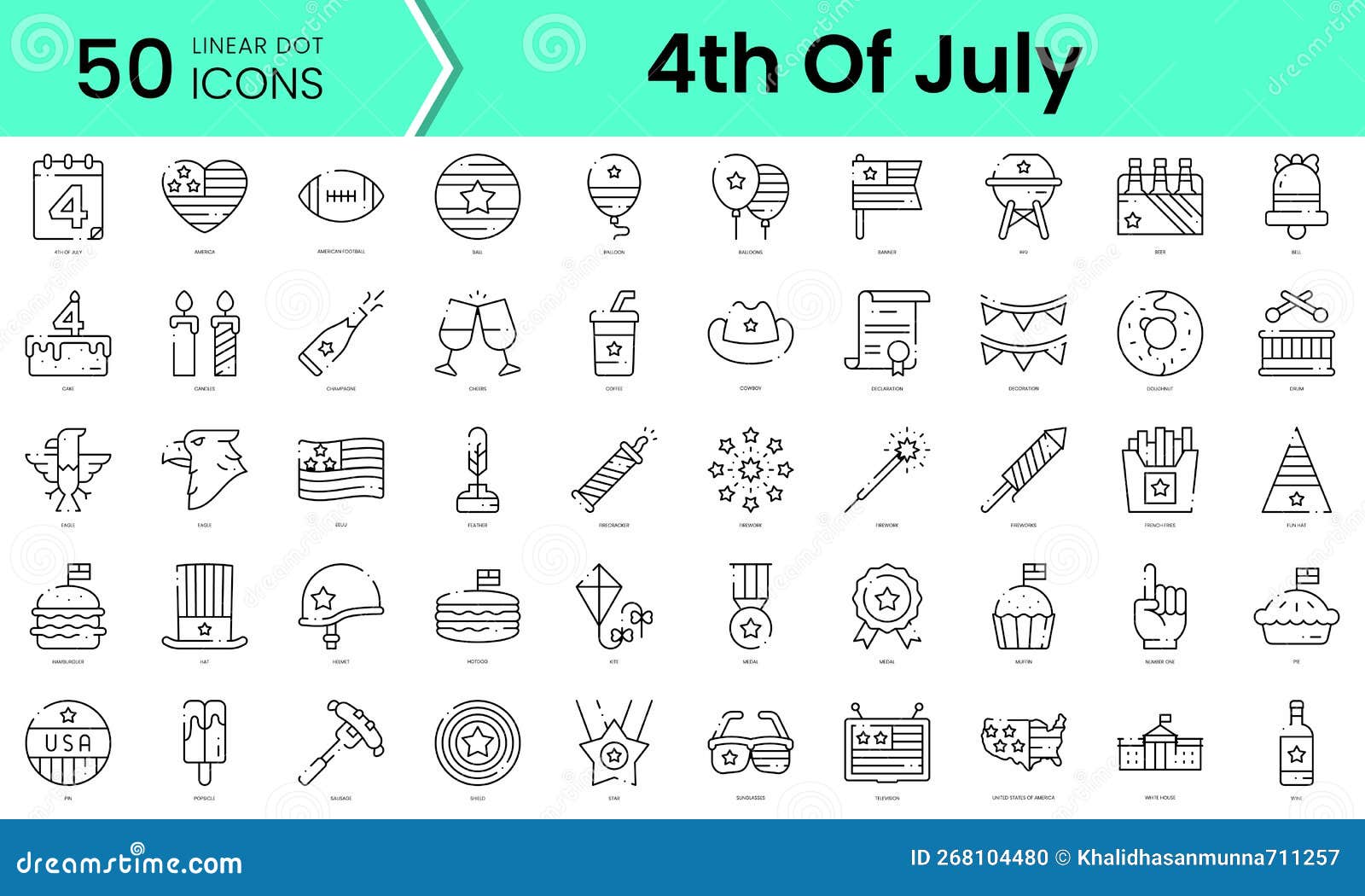 Set of 4th of July Icons. Line Art Style Icons Bundle Stock Vector ...