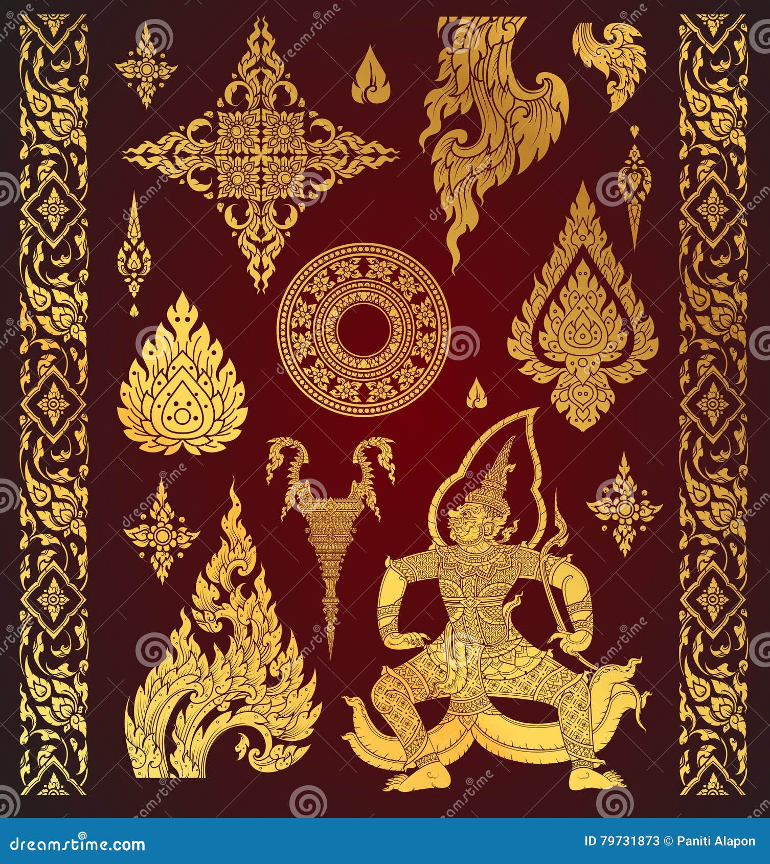 Set Of Thai Art Element, Decorative Motifs. Ethnic Art, Icon Vector ...