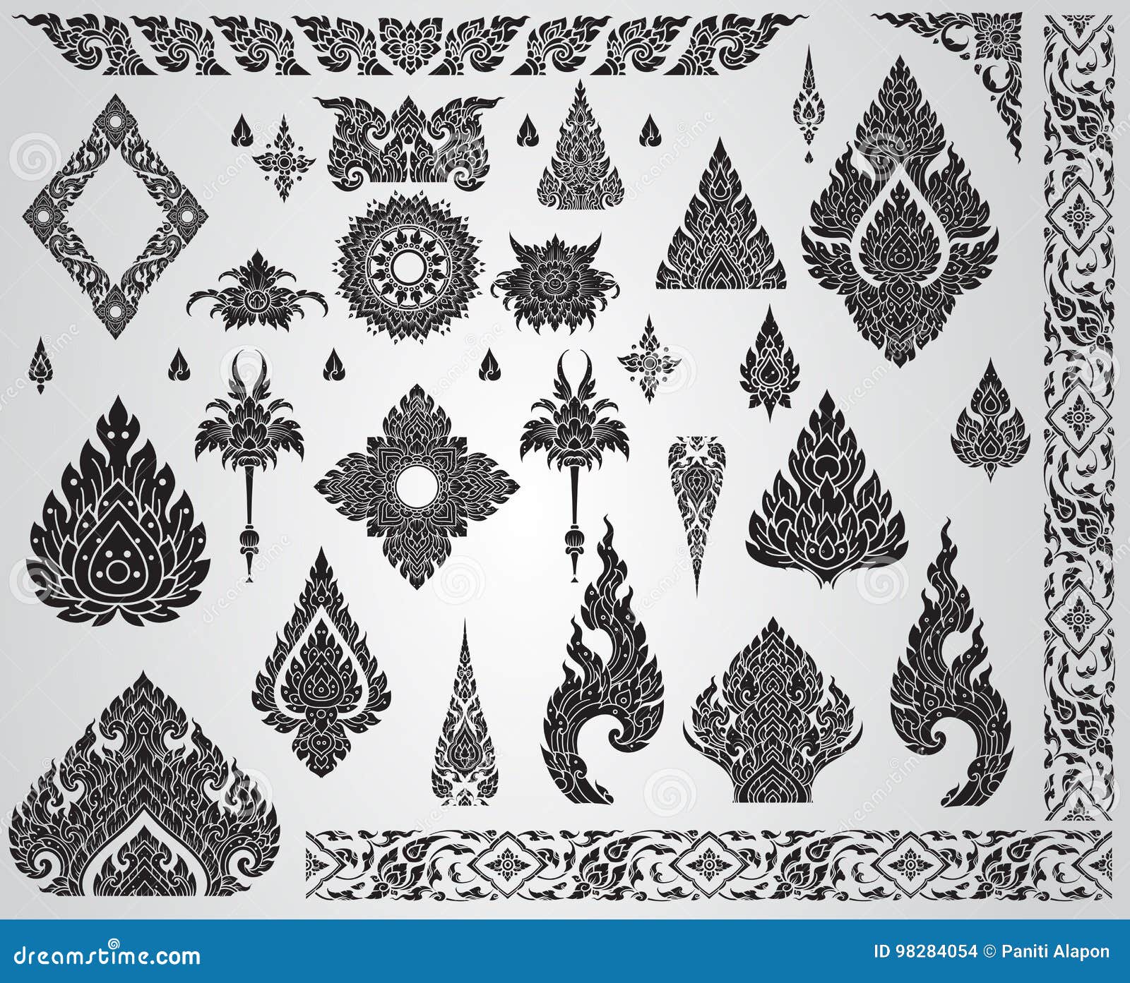 Set of Thai Art Element, Decorative Motifs. Ethnic Art Stock Vector ...