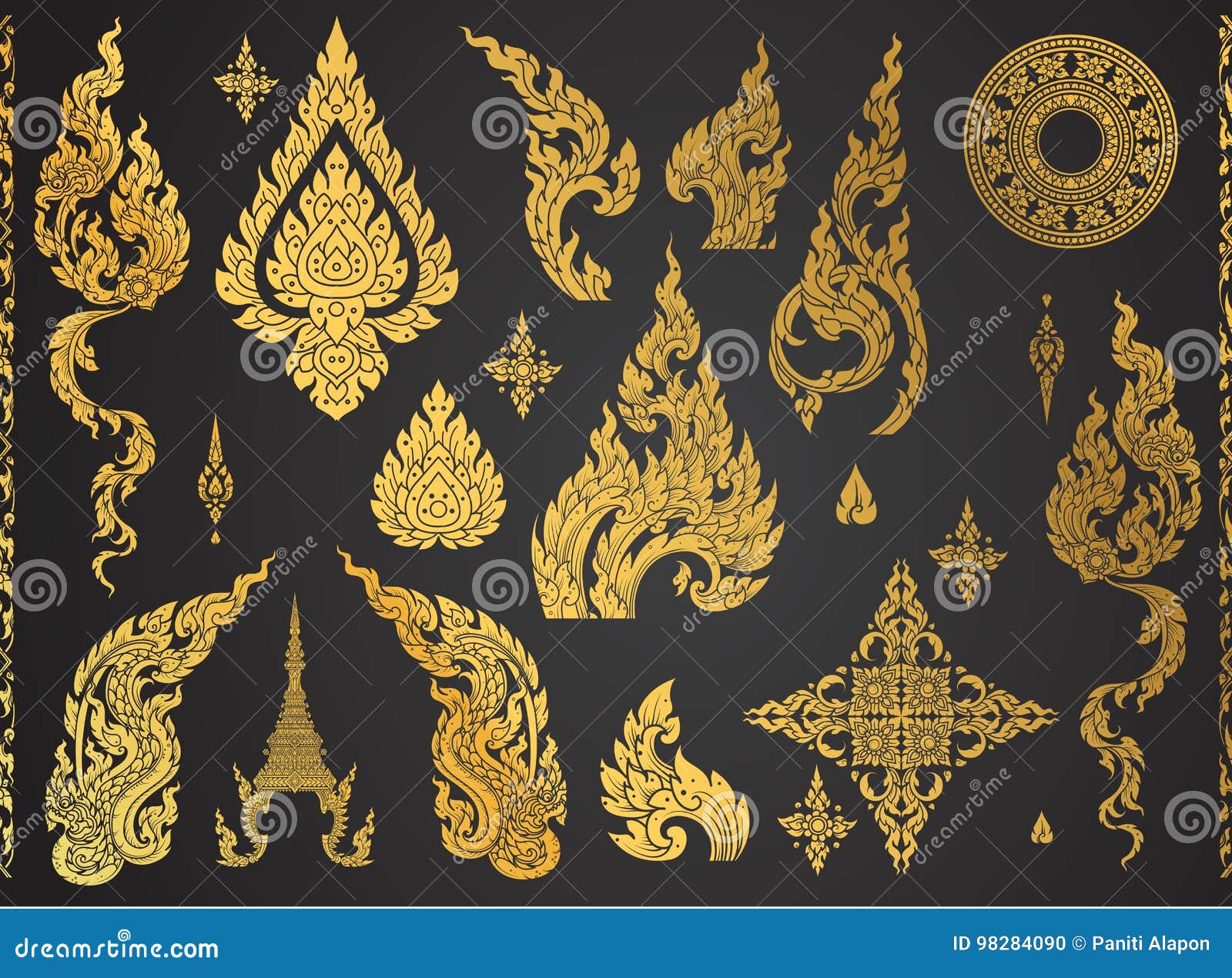 Set of Thai Art Element, Decorative Motifs. Ethnic Art Stock Vector ...