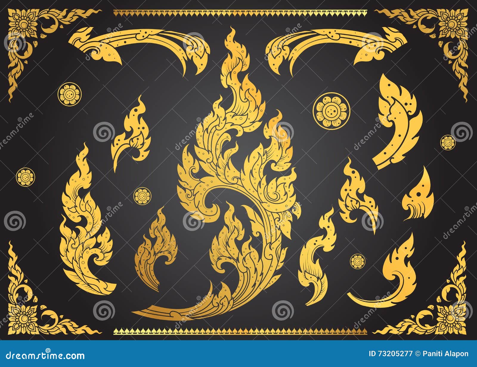 Thai Art Element Traditional Gold For Greeting Cards Cartoon Vector ...