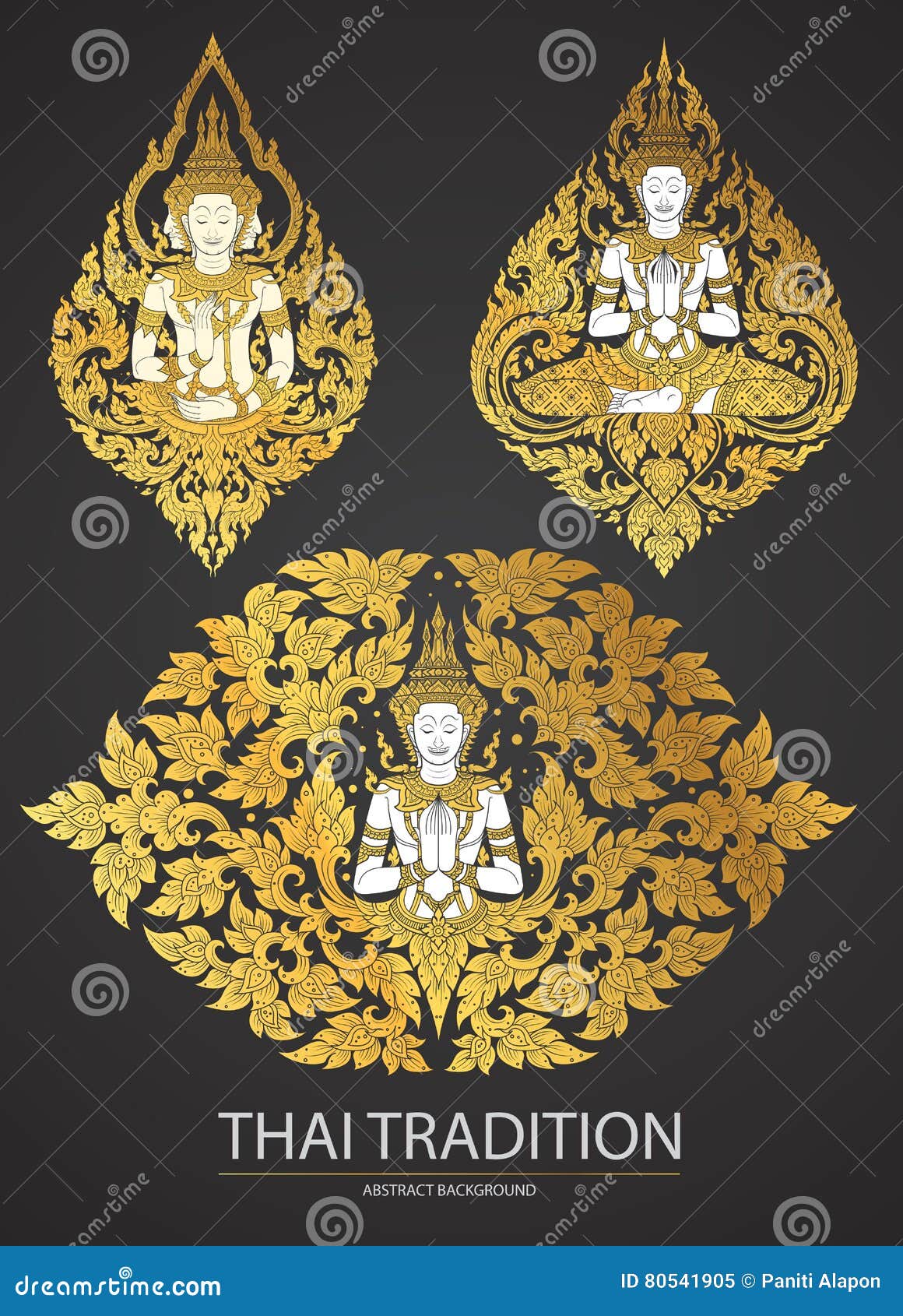 Set Thai Art Element Traditional of Buddha Flowers Stock Vector ...