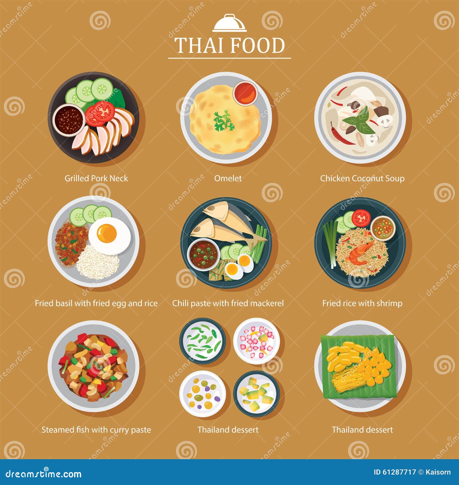 Thai Food Vector Set, Flat Vector Illustration Clipart Cartoon. Tom Yum ...