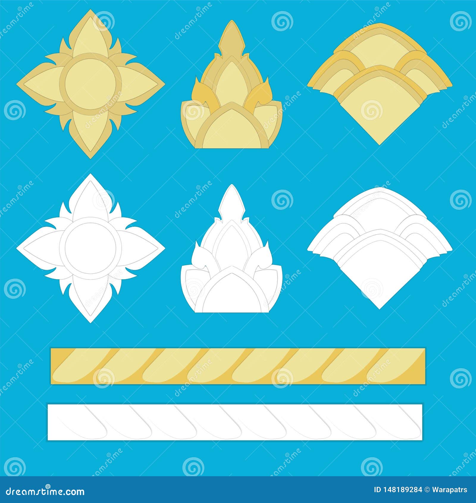 Set of Thai Traditional Art Decorative Paper Cut Style Stock ...