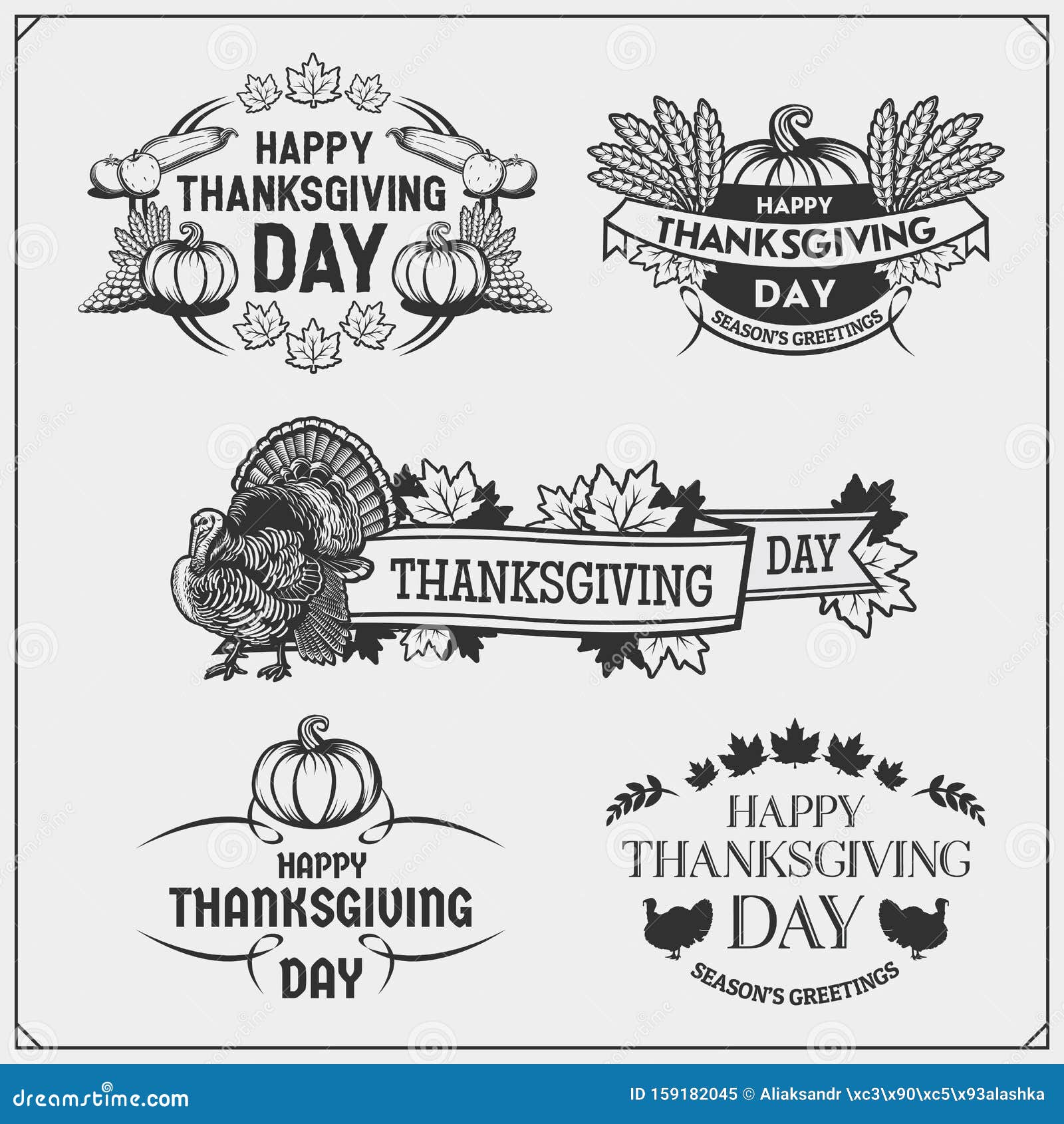 Set of Thanksgiving Day Emblems, Labels and Design Elements for ...