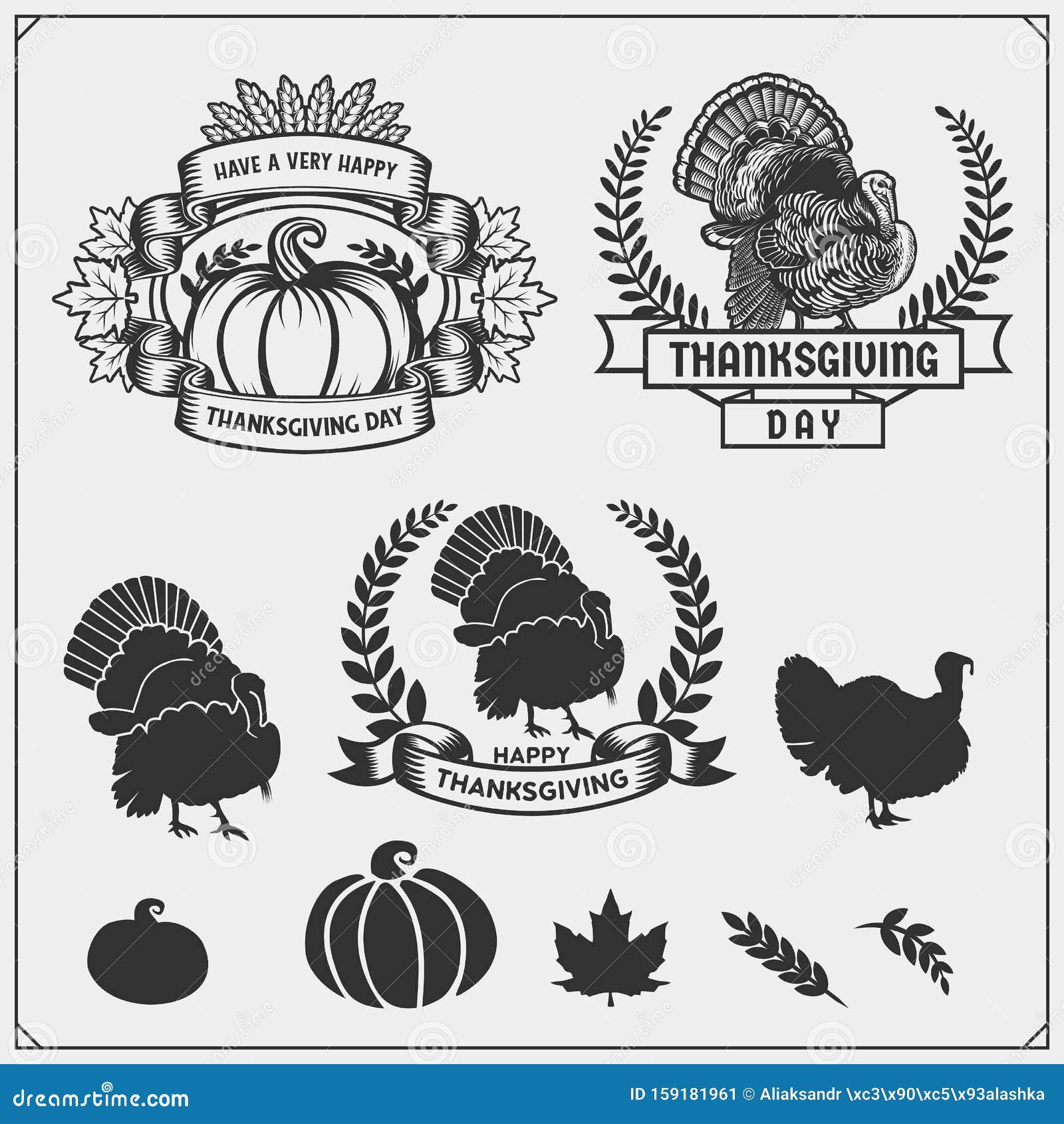 Set of Thanksgiving Day Emblems, Labels and Design Elements for ...