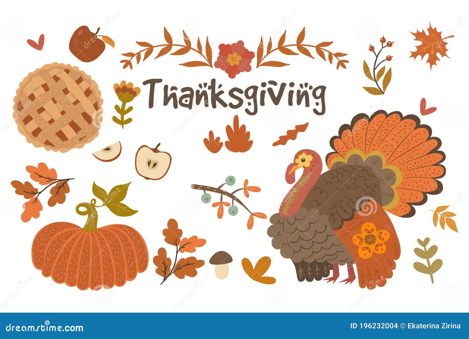 Set of Thanksgiving Day Objects Isolated on White Background. Vector ...