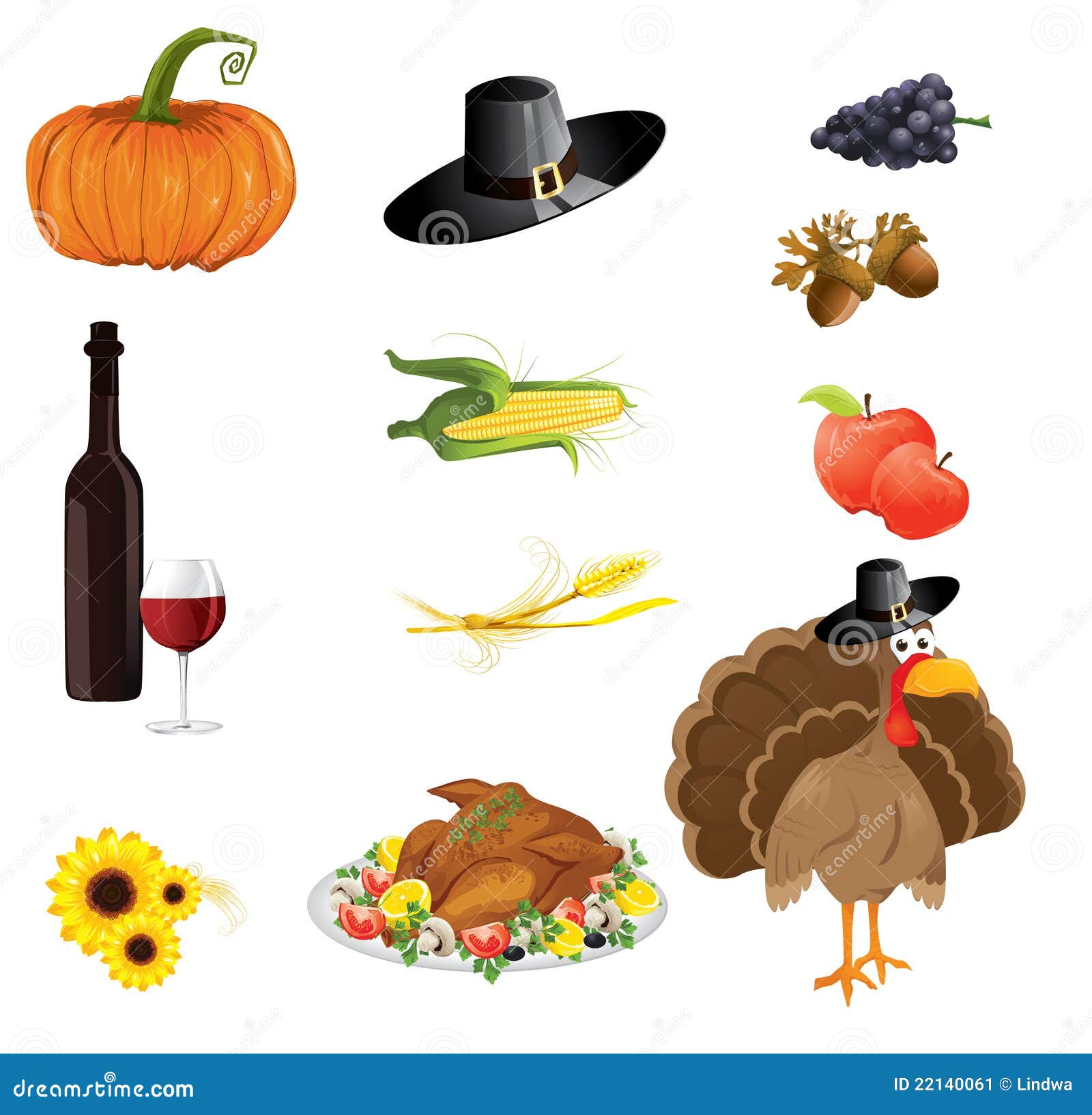 A Set of Thanksgiving Icons Stock Vector - Illustration of maize ...