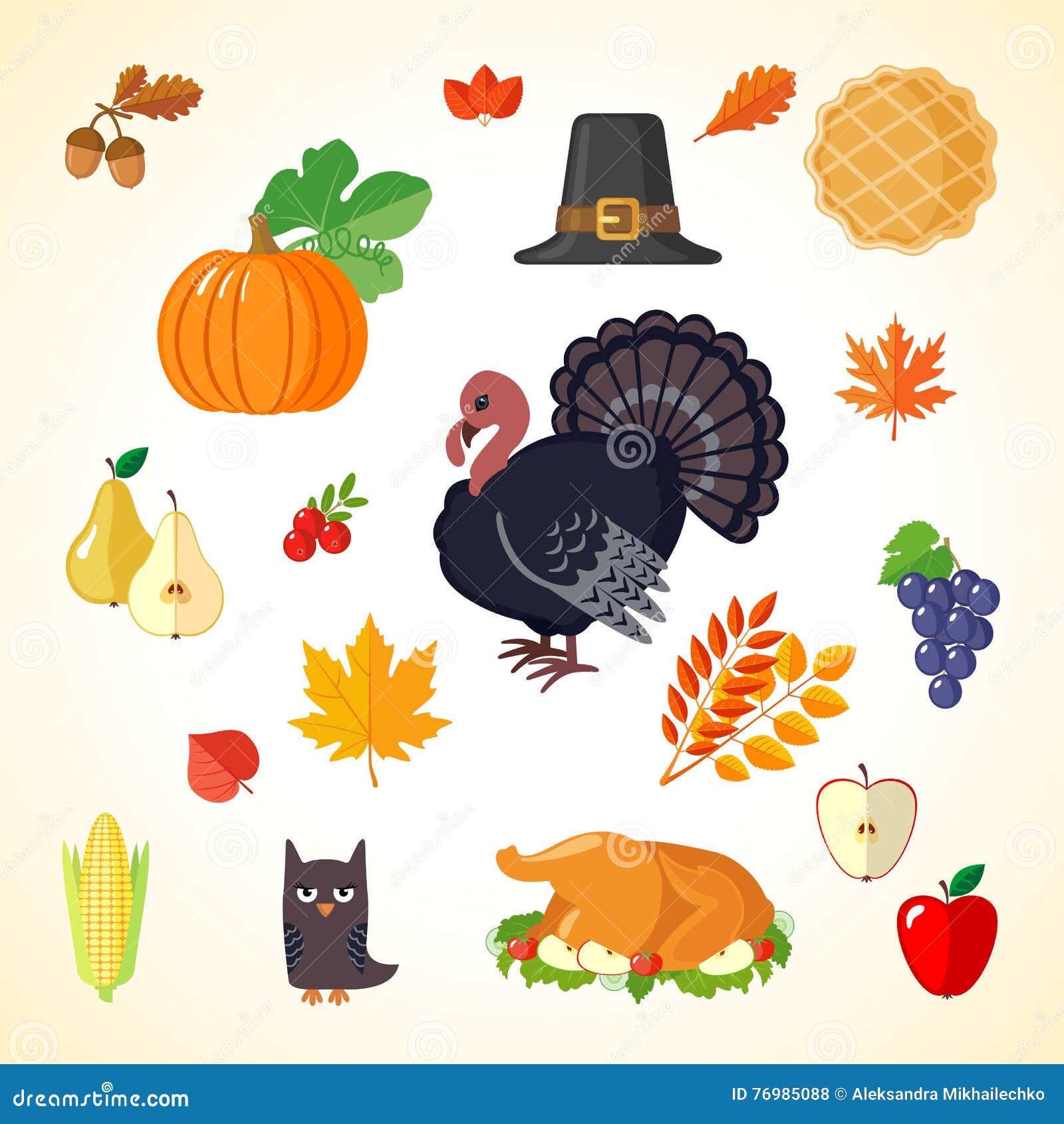 Set of Thanksgiving Icons in Flat Style. Stock Vector - Illustration of ...