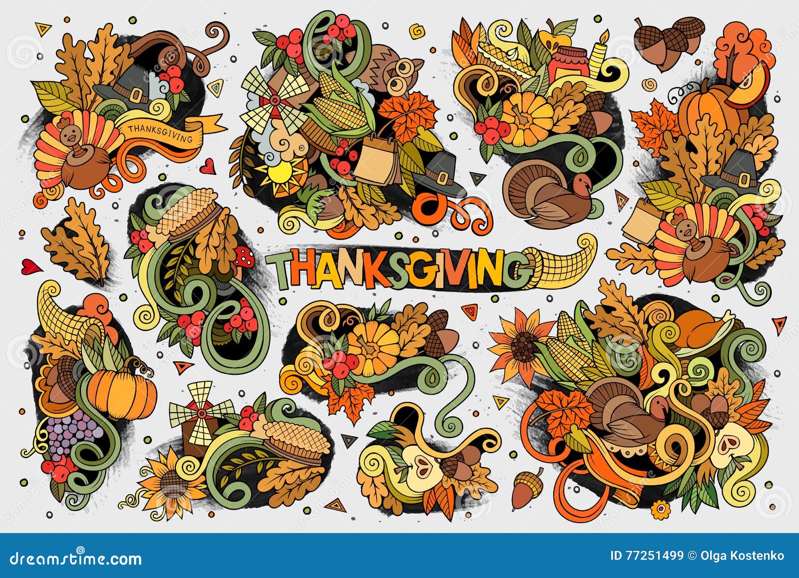 Set of Thanksgiving Objects and Symbols Stock Vector - Illustration of ...