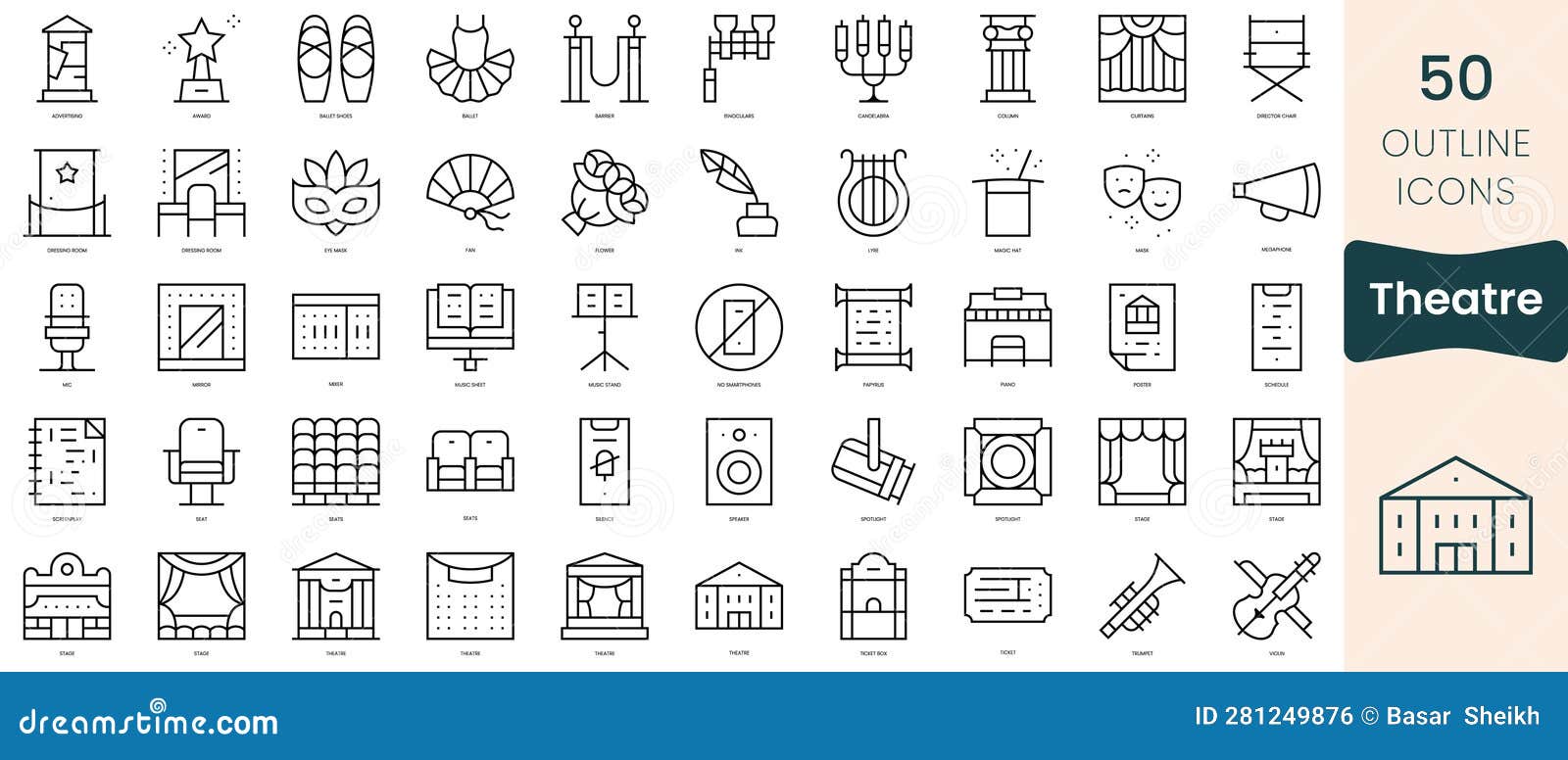 Set of Theatre Icons. Thin Linear Style Icons Pack Stock Vector ...