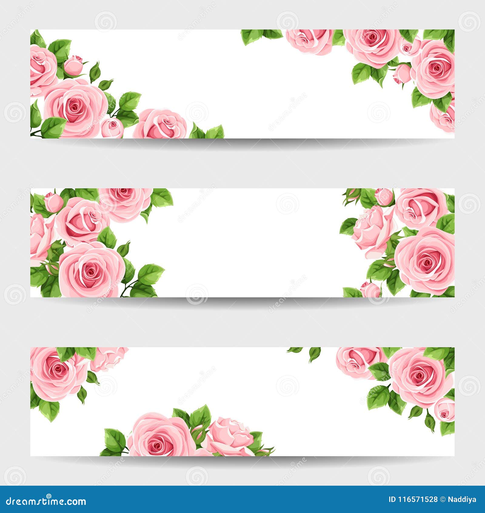 Set of Web Banners with Pink Roses. Vector Illustration. Stock Vector ...