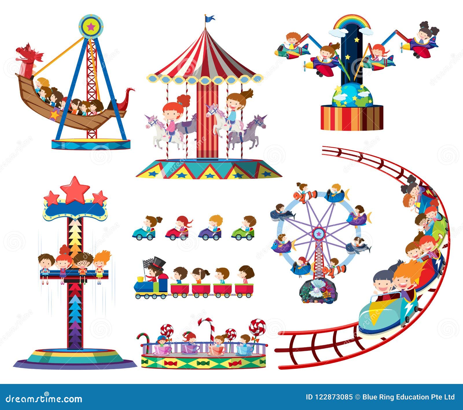 A set of theme park rides stock vector. Illustration of vector - 122873085