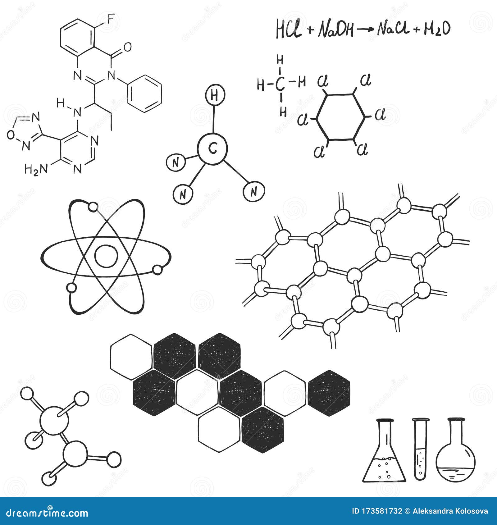 Set on the Theme of Science and Chemistry. Black Outline on a White ...