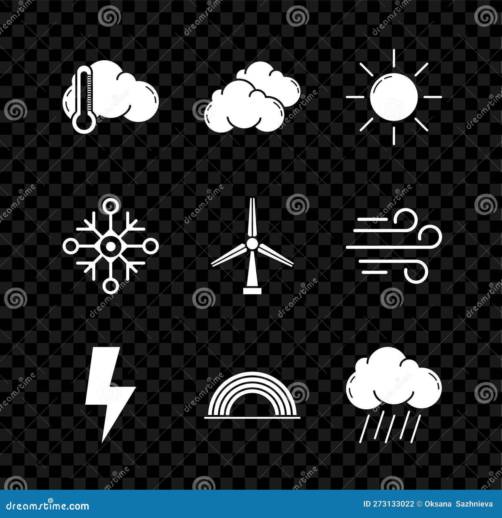 Set Thermometer and Cloud, Cloud, Sun, Lightning Bolt, Rainbow with ...