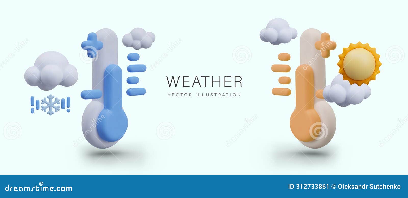 Set of Thermometers with Hot and Cold, High and Low Temperature Marks ...