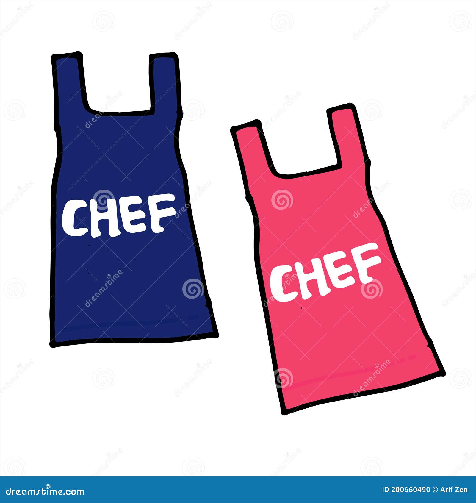Set of Thin Black Outline Red and Blue Apron Kitchen Isolated on White ...