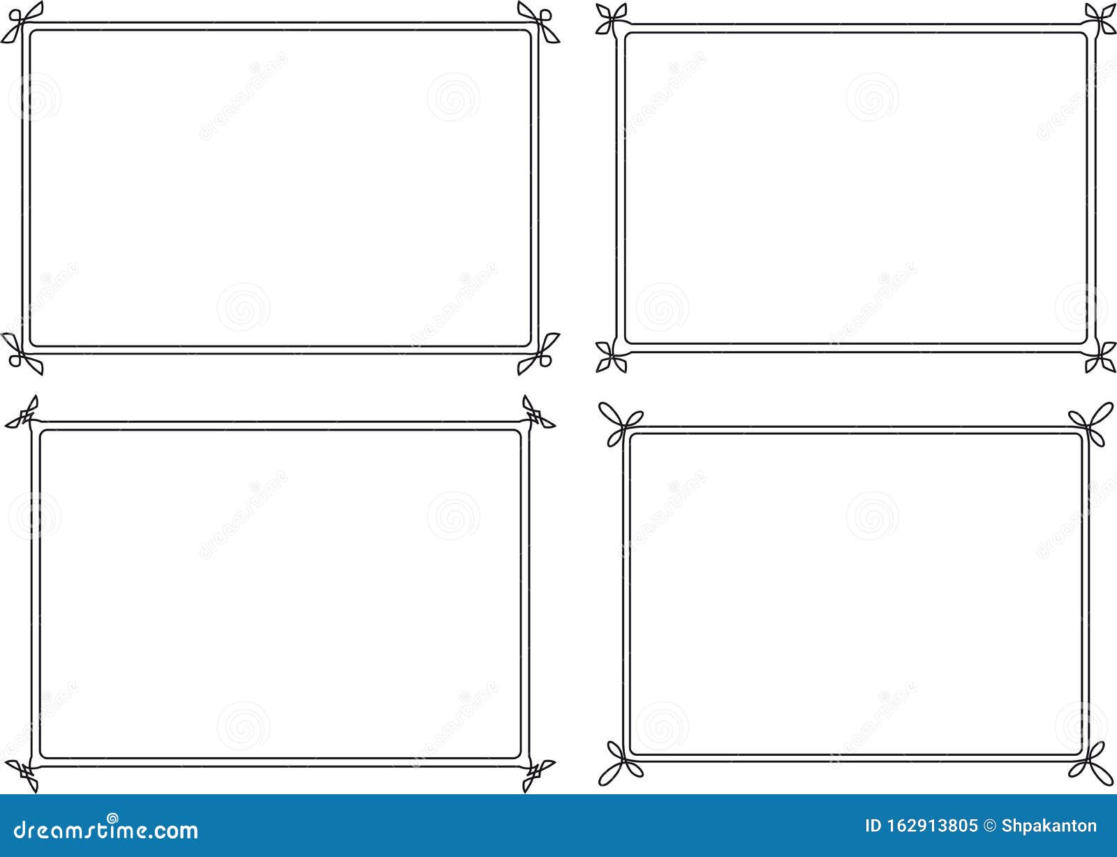 Set of 4 Thin Decorative Frames in Mono Line Style Stock Illustration ...