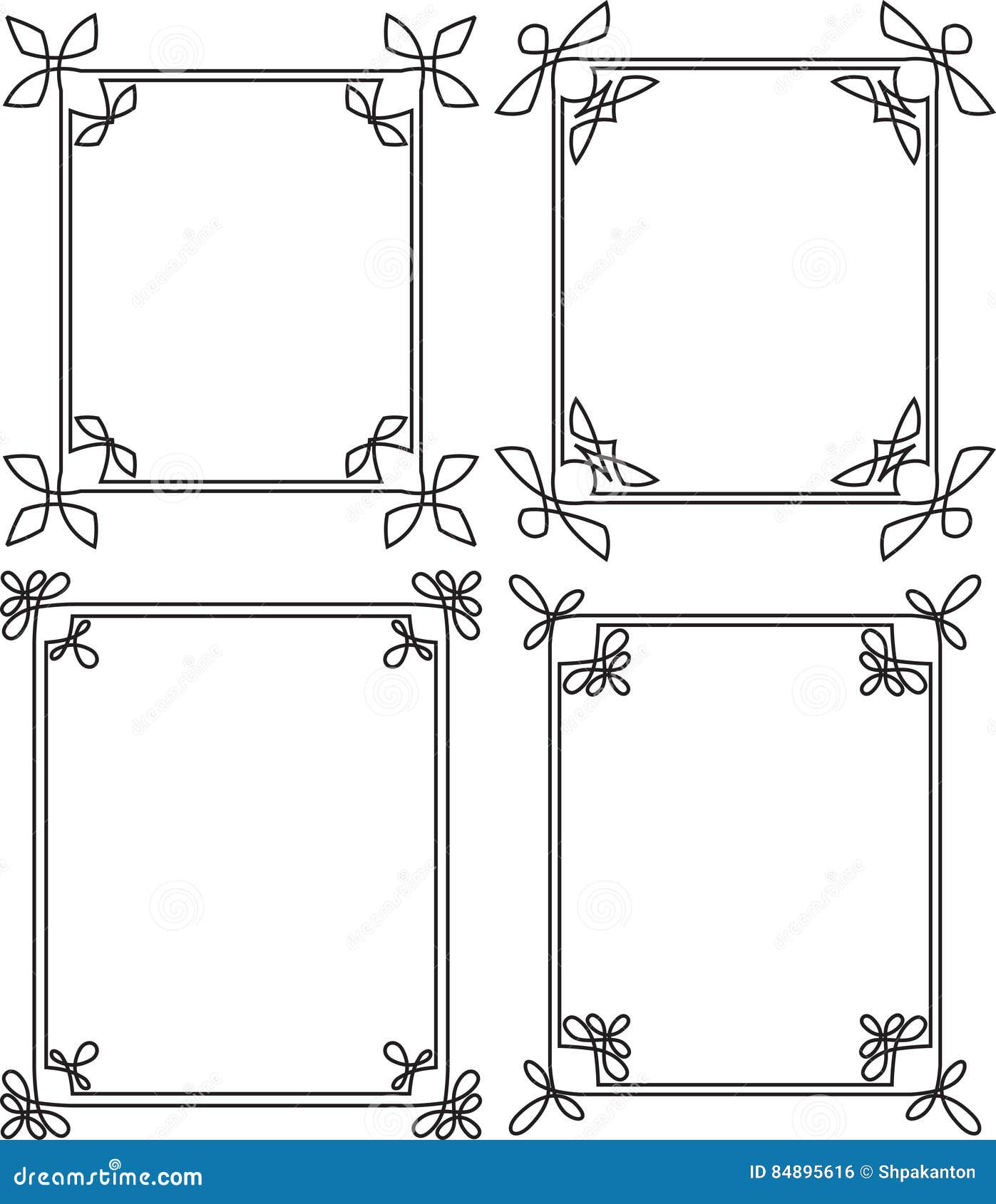 Set of 4 Thin Decorative Frames in Mono Line Style Stock Illustration ...
