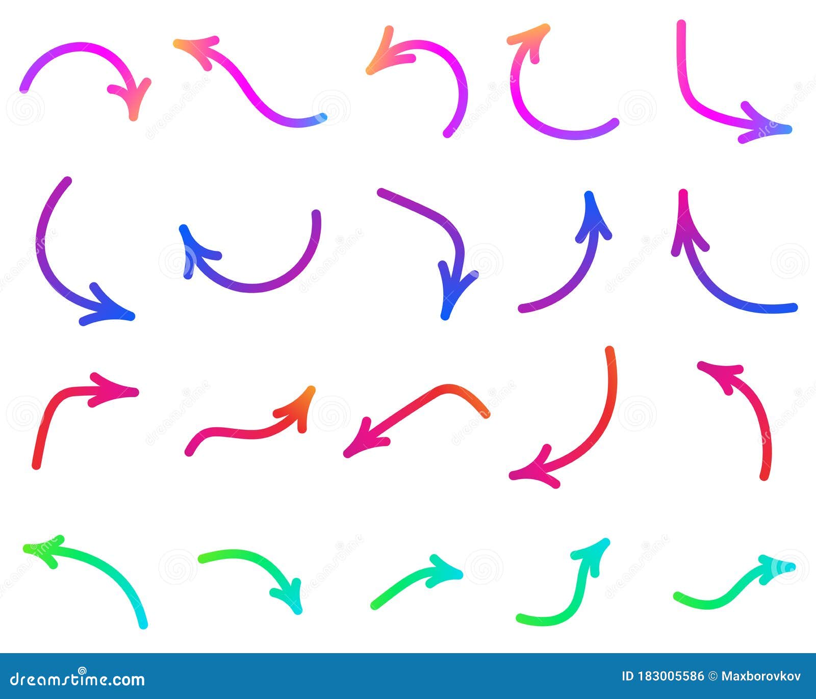 Set of Thin Isolated Gradient Arrows Stock Vector - Illustration of ...