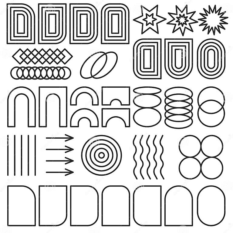 Set of Thin Line Abstract Geometric Shapes. Vector Illustration with ...