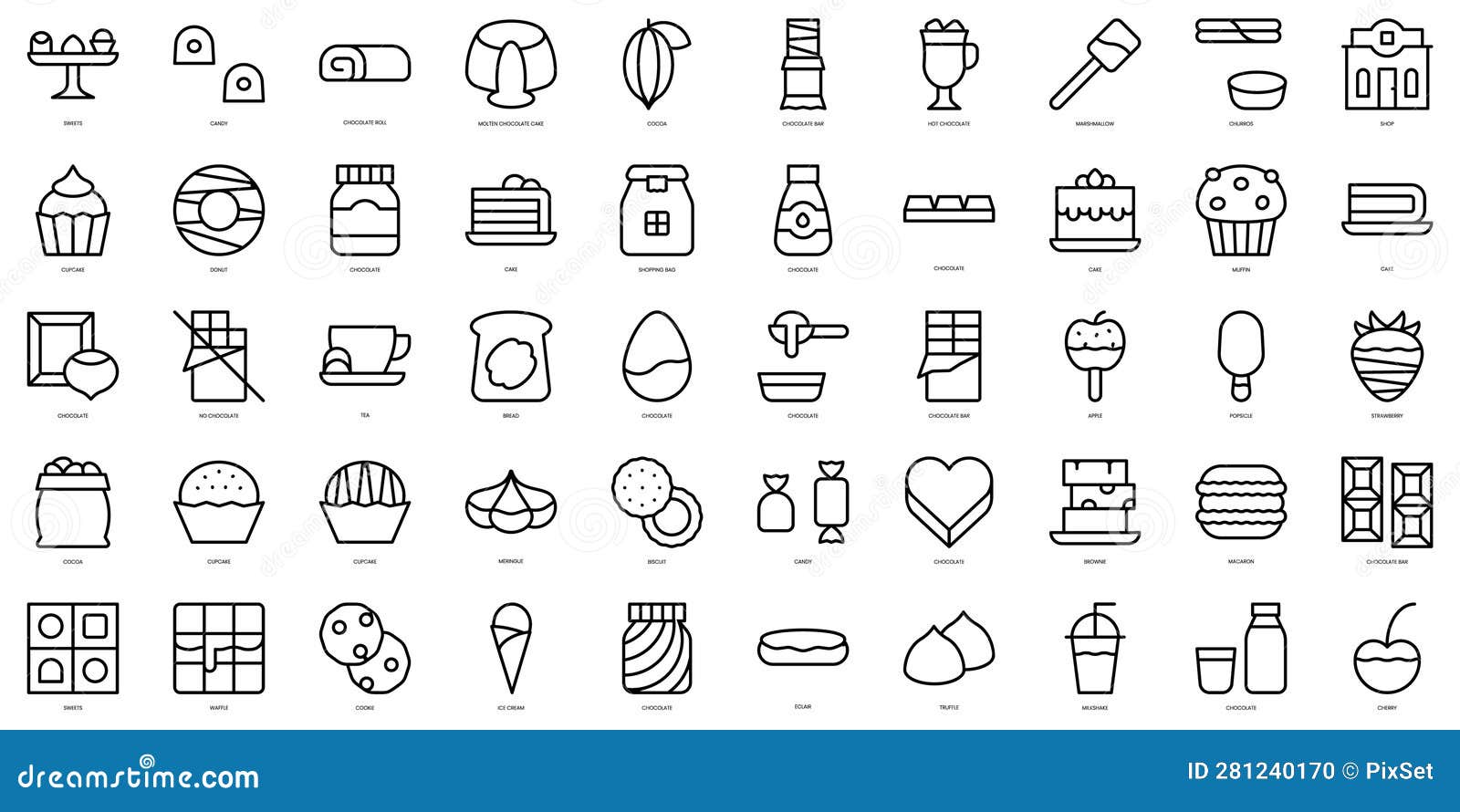 Set of Thin Line Chocolate Icons. Vector Illustration Stock Vector ...