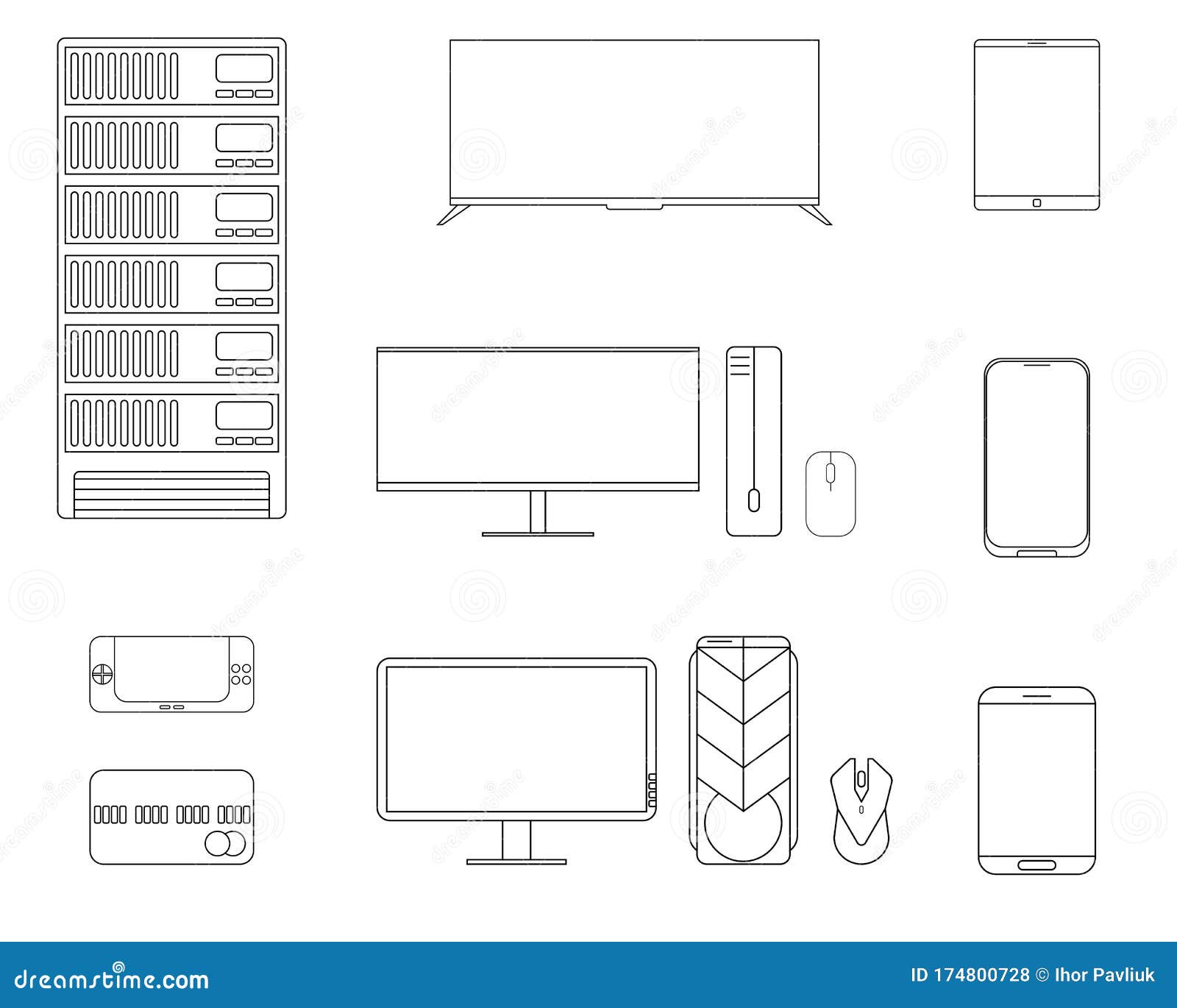 Set of Thin Line Computers on a White Background Stock Vector ...