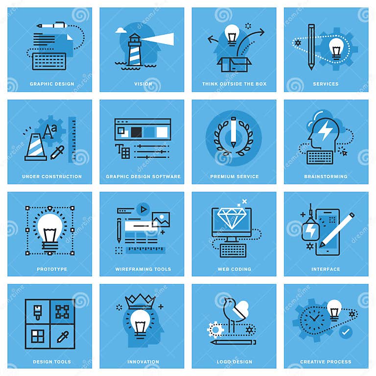 Set of Thin Line Concept Icons of Graphic Design, Creative Process, Web ...