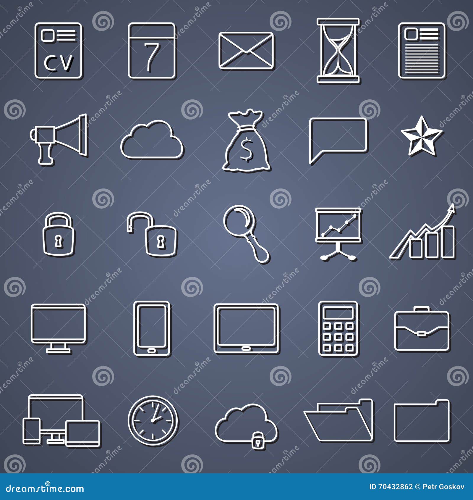 Set of Thin Line Flat Business Icons Stock Vector - Illustration of ...