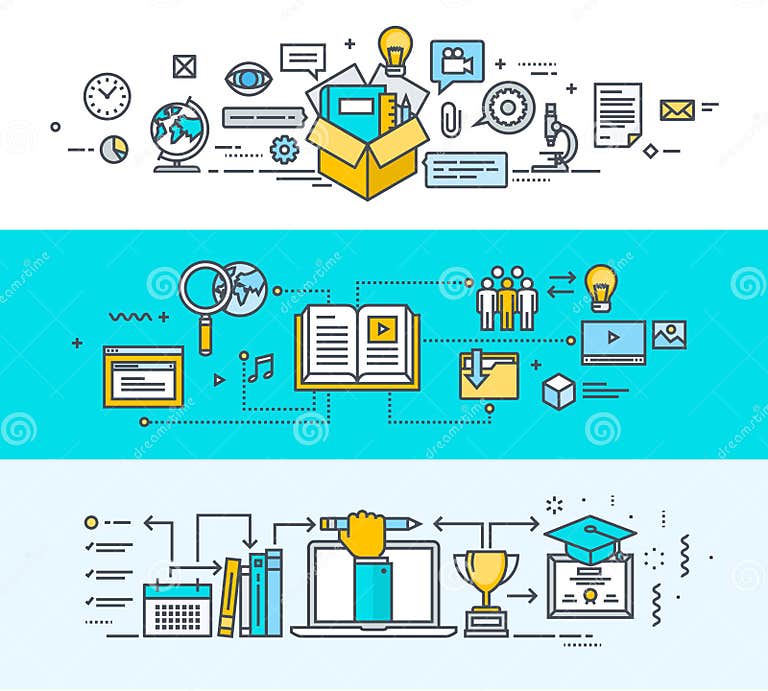 Set of Thin Line Flat Design Concept Banners for Online Education Stock ...