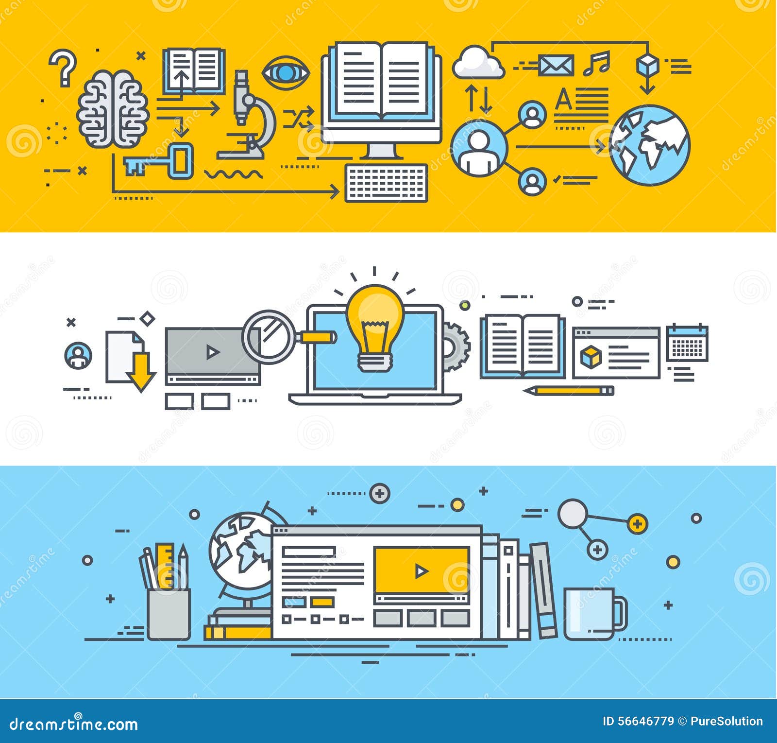 Set of Thin Line Flat Design Concept Banners for Online Education Stock ...