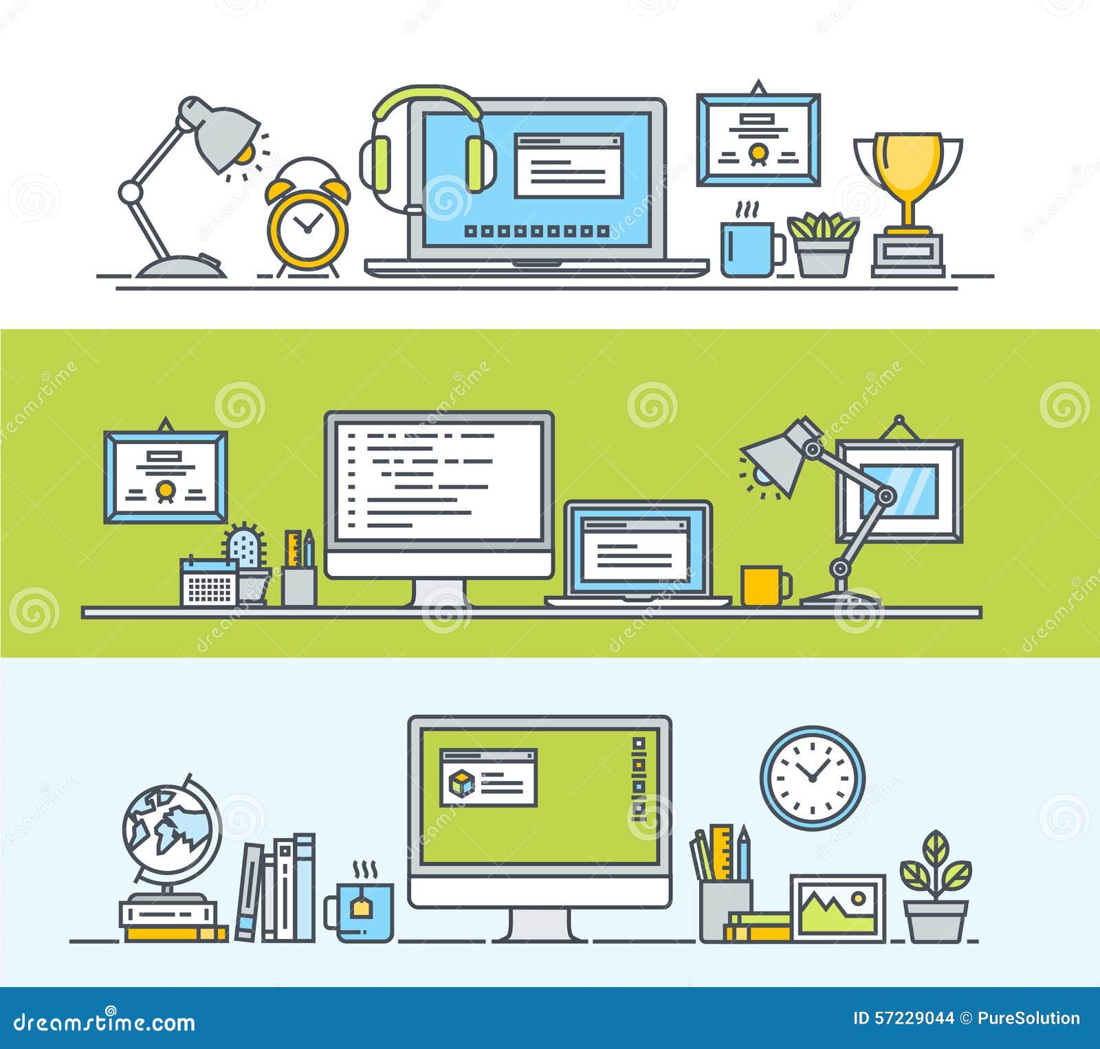 Set of Thin Line Flat Design Concepts of Modern Workspace for Web and ...