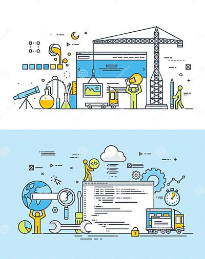 Set of Thin Line Flat Design Concepts of Website Design and Development ...