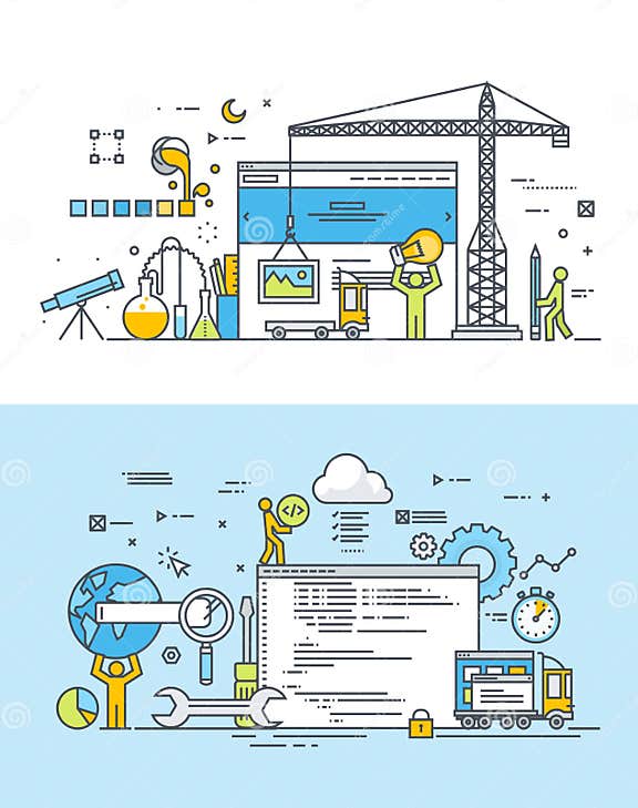 Set of Thin Line Flat Design Concepts of Website Design and Development ...