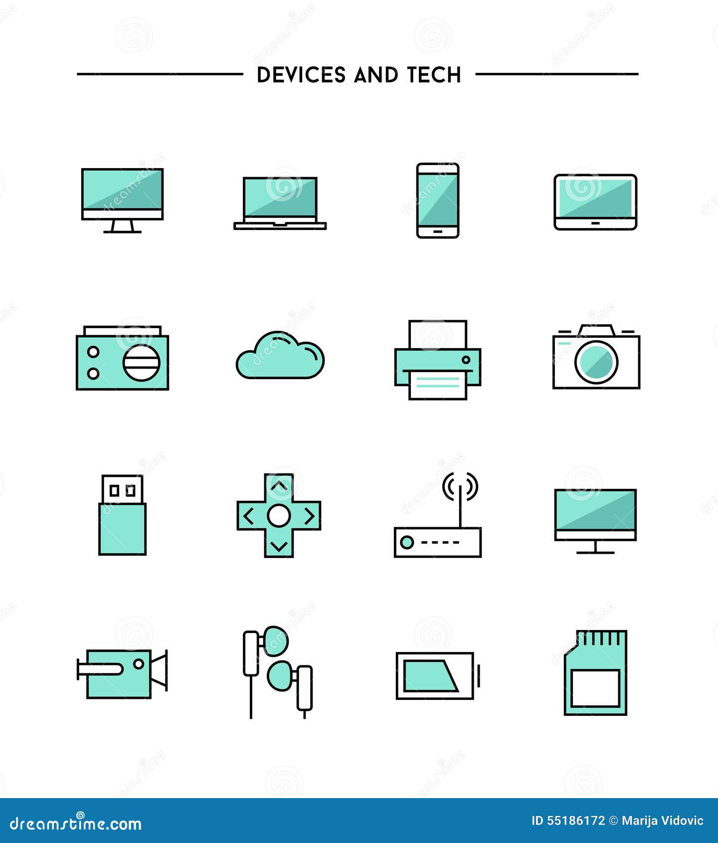 Set of Thin Line Flat Devices and Tech Icons Stock Vector ...