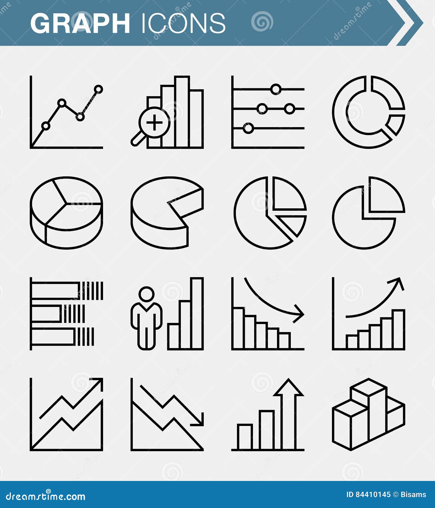 Set of Thin Line Graphs and Charts Icons. Stock Vector - Illustration ...
