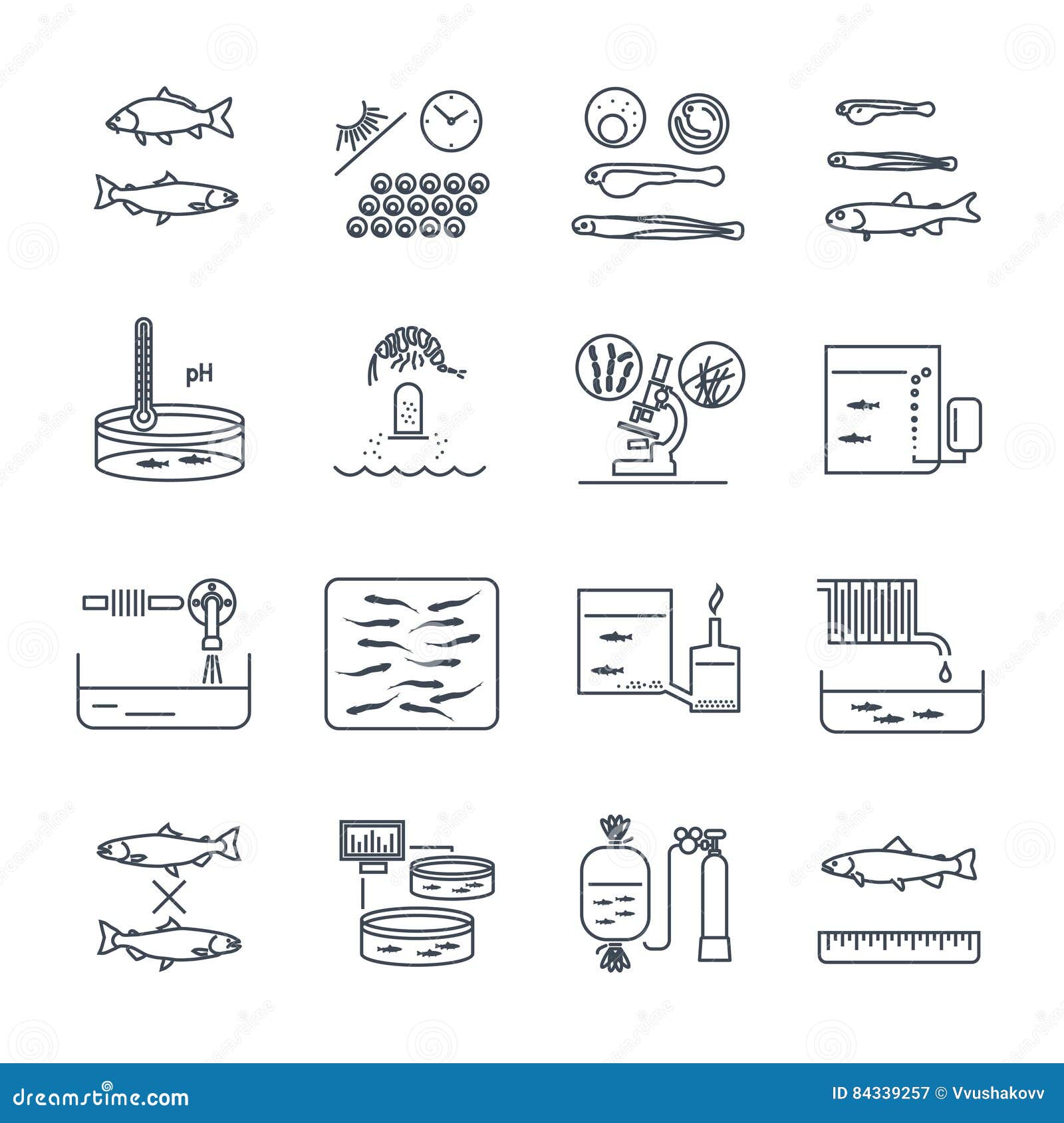 Set of Thin Line Icons Aquaculture Production Process Stock Vector ...