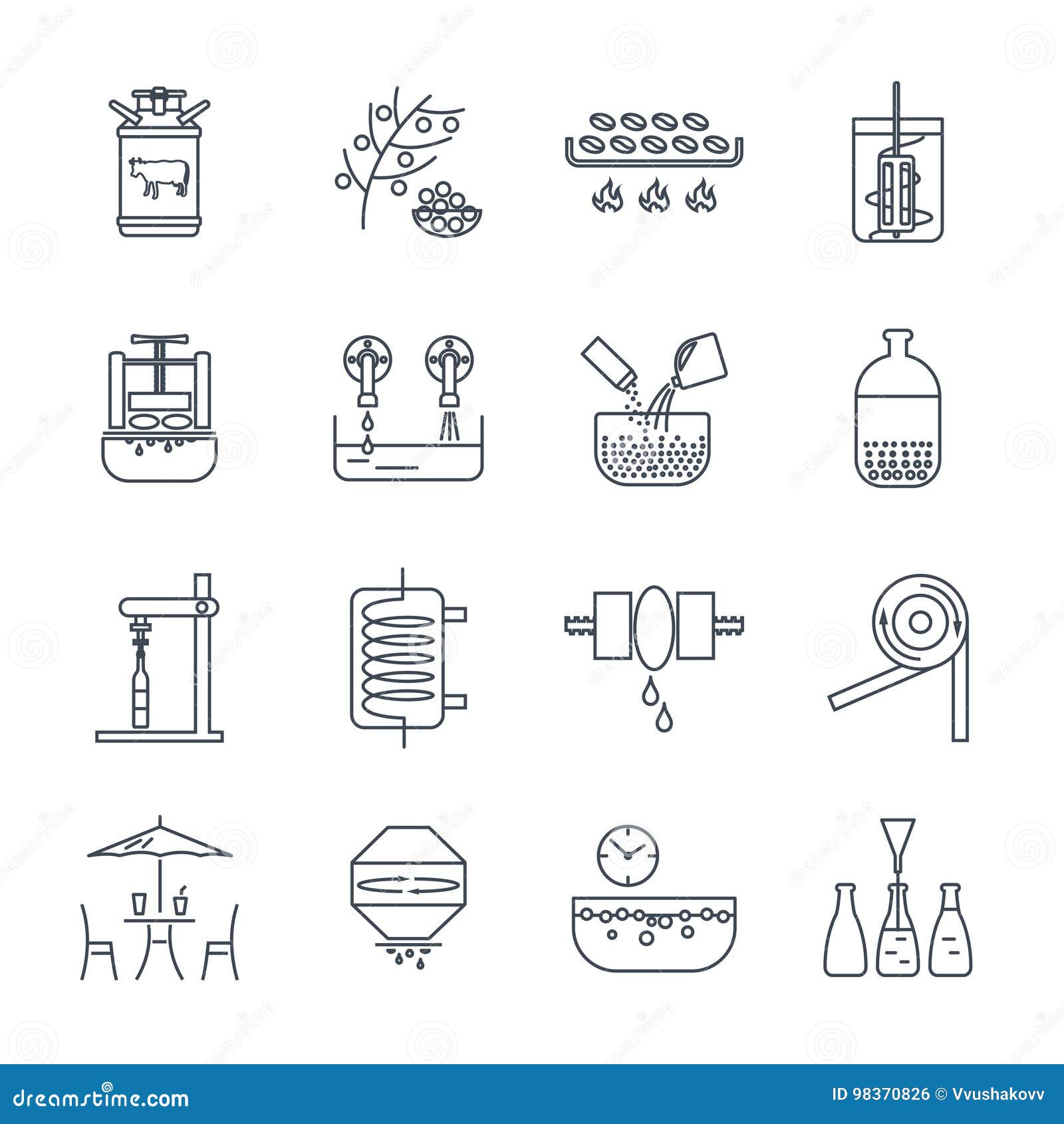 Set of Thin Line Icons Drinks and Beverages Production Stock Vector ...