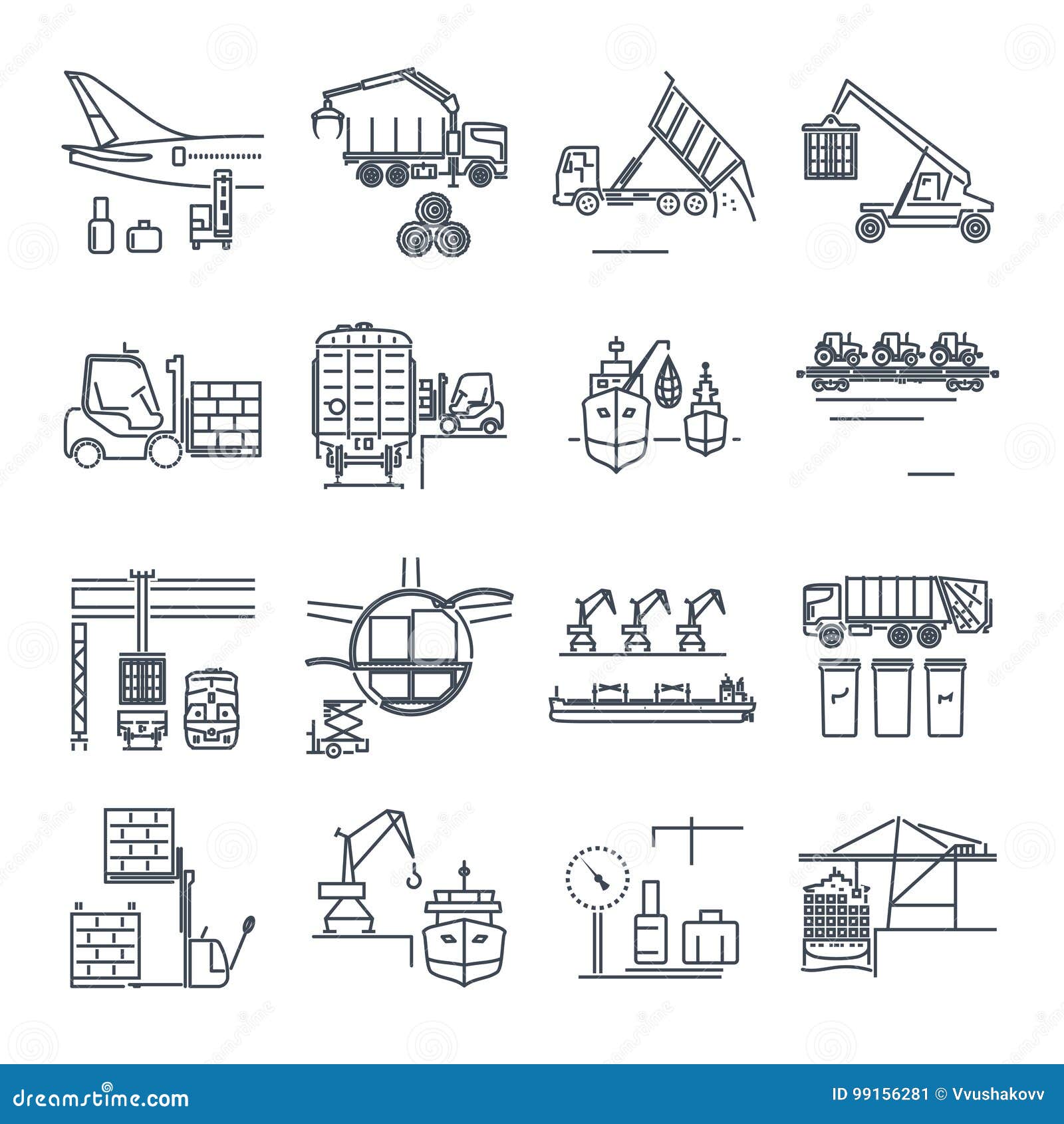 Set of Thin Line Icons Loading and Unloading of Goods, Handling ... Set of Thin Line Icons Loading and Unloading of Goods, Handling ...