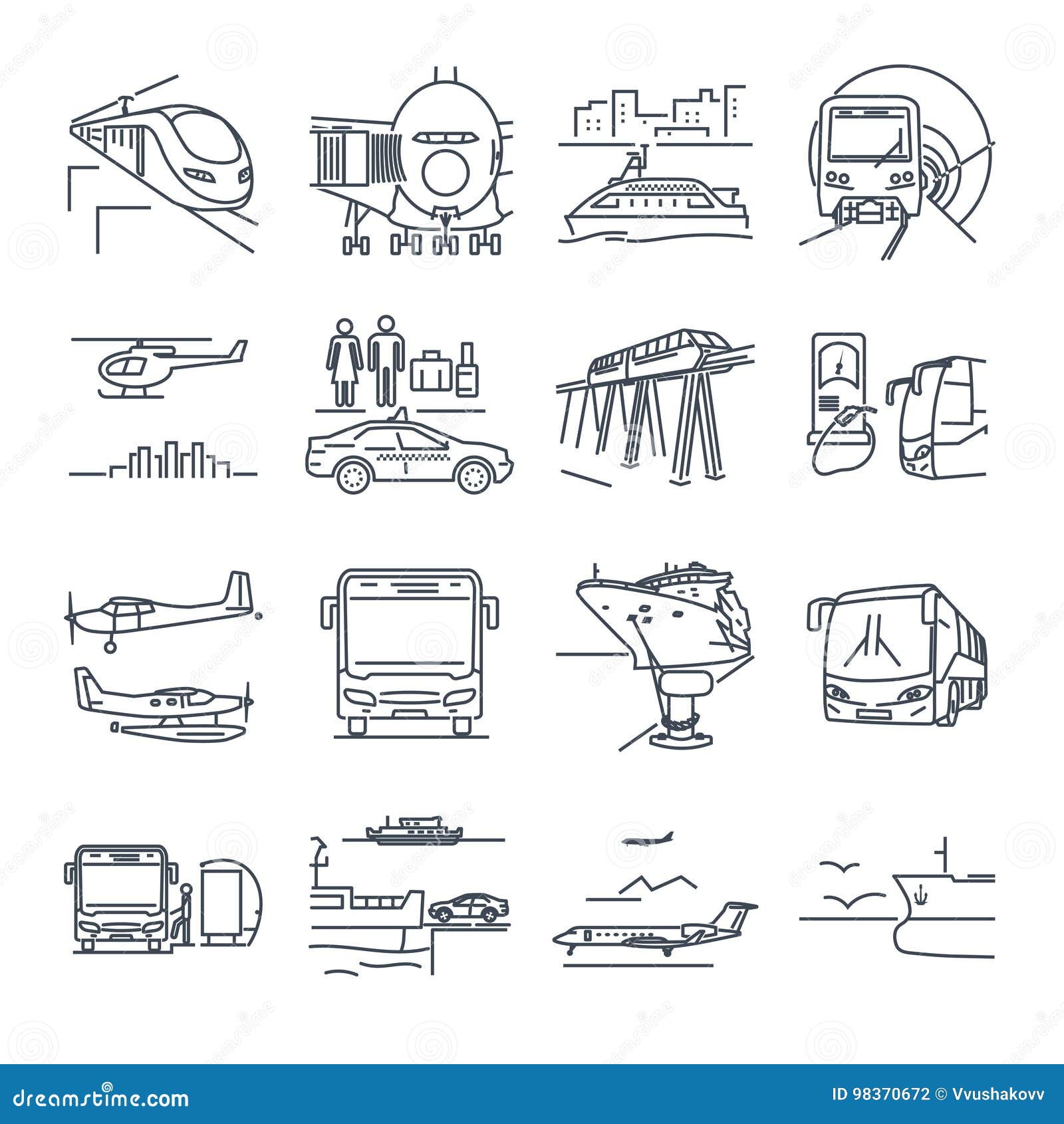 Set of Thin Line Icons Passenger Transportation, Bus Stock Vector ...