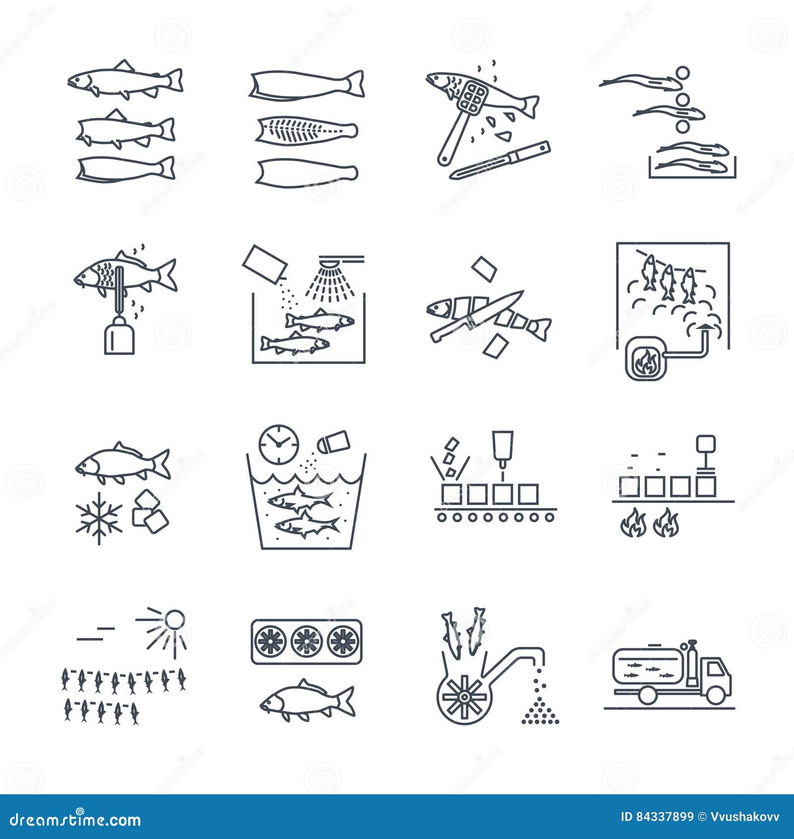 Set of Thin Line Icons Processing of Fish Stock Vector - Illustration ...