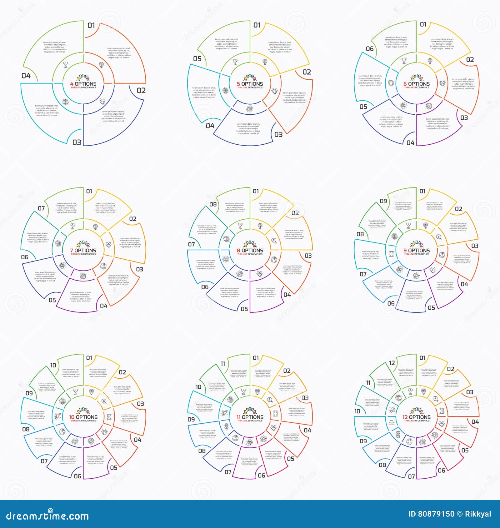 Set of Thin Line Pie Chart Infographic Templates with 4-12 Options ...
