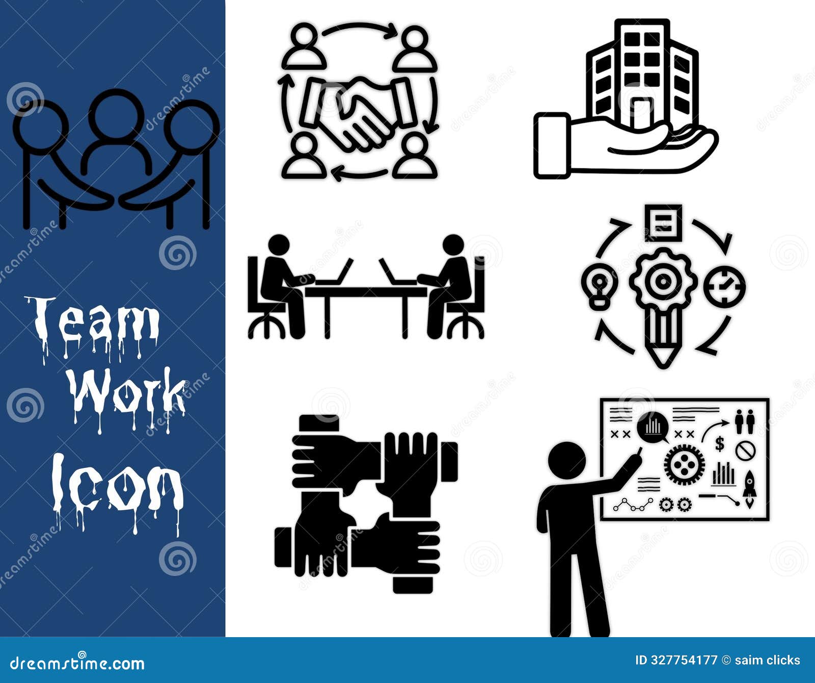 Set of Thin Line Teamwork Icons Featuring Co-workers, Cooperation, and ...